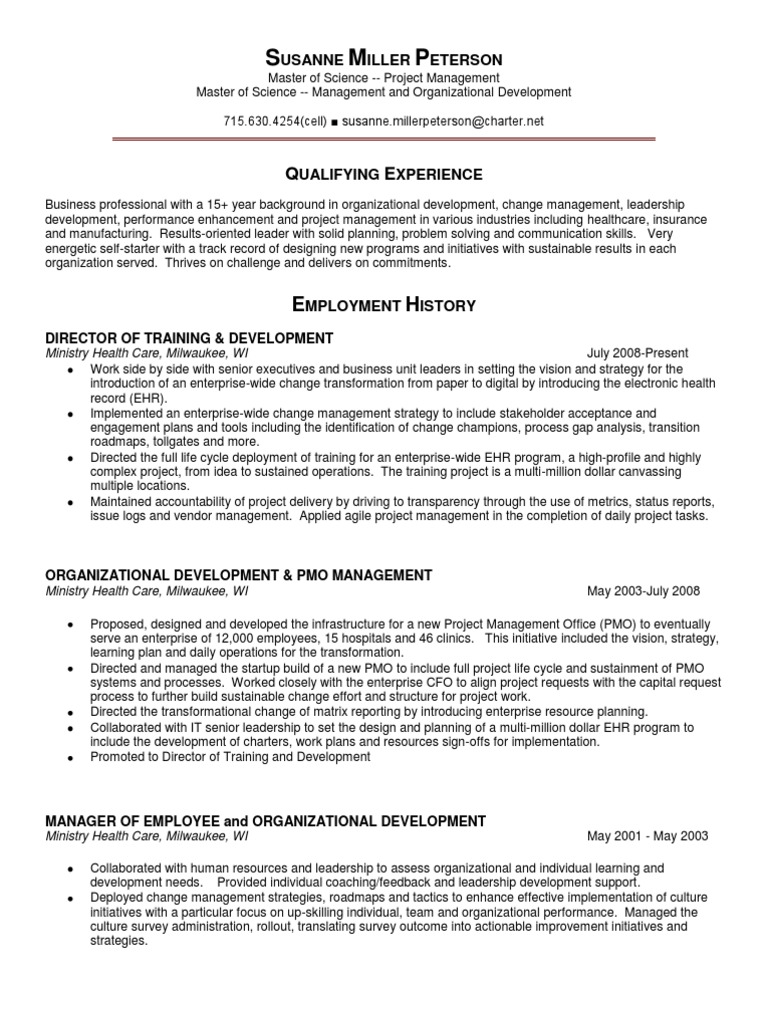 Vice President Change Management Director in WI Resume Susanne Miller ...