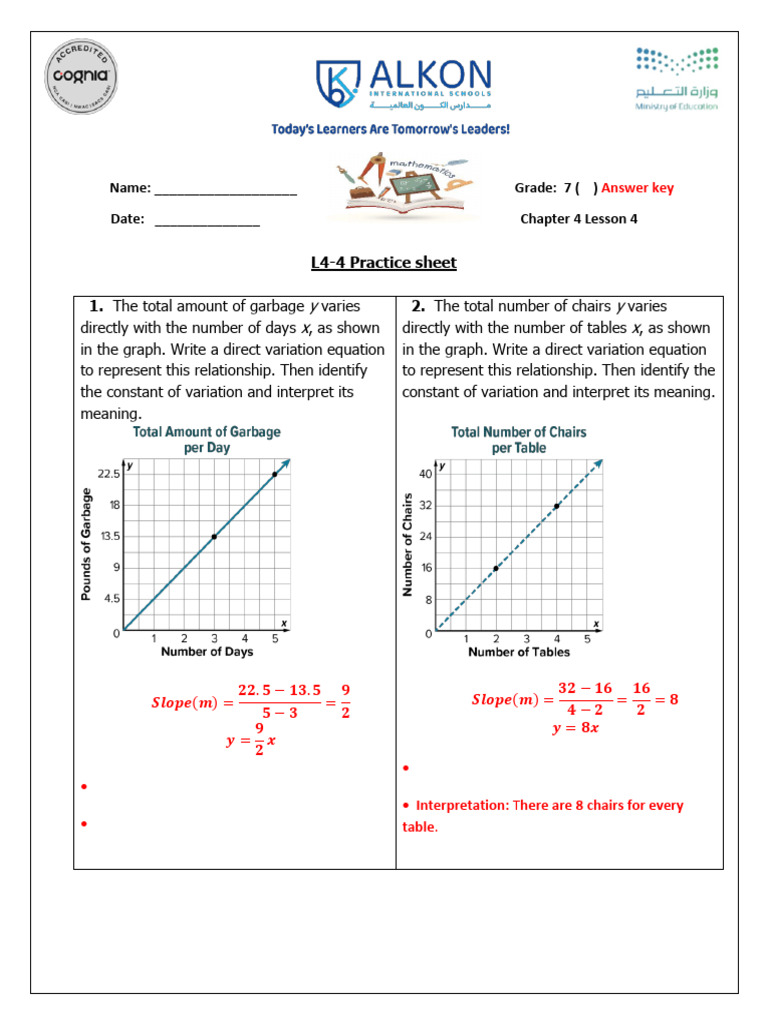 Direct Variation Practice for Grade 7 | PDF | Gases