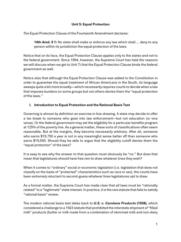 Unit 5 - Equal Protection | PDF | Equal Protection Clause | Glasses