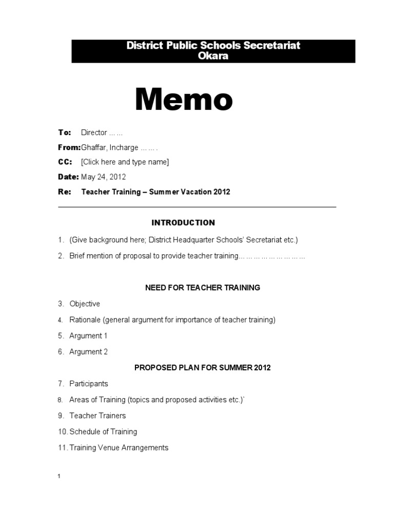 Teacher Training Memo for Summer 2012 | PDF | Career & Growth | Business