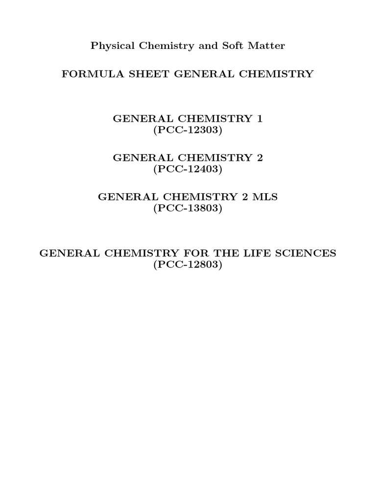 General Chemistry Exam Formula Sheet | PDF | Enzyme Kinetics | Chemical ...