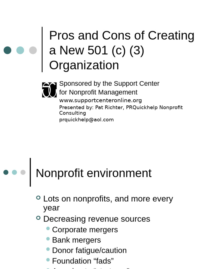 Pros and Cons of Creating A New NonProfit Organization | PDF ...
