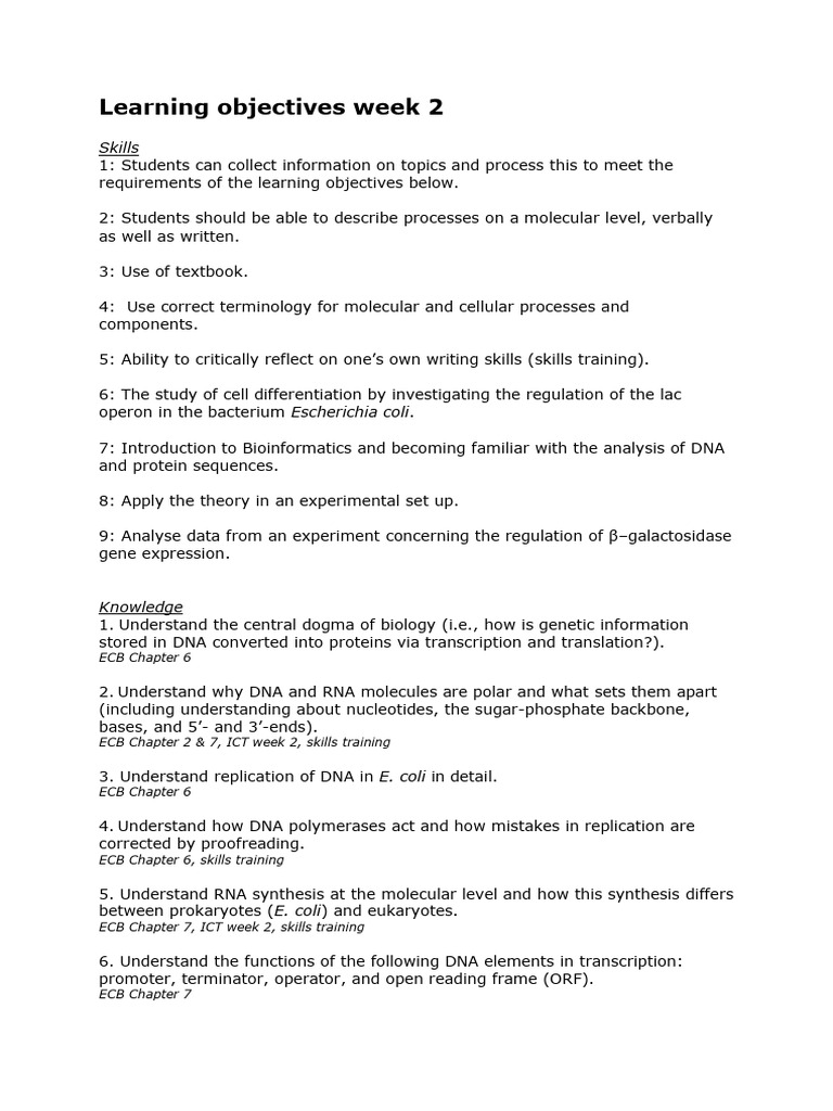 Molecular Biology Learning Objectives | PDF | Antibody | Operon