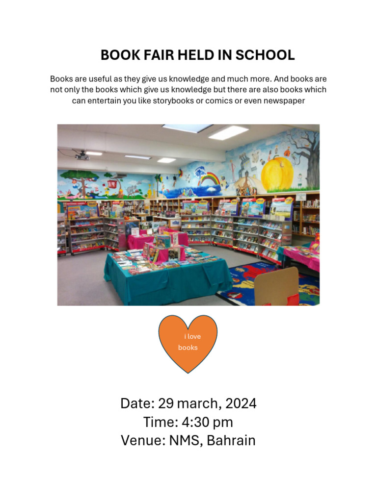 Book Fair Held in School: Date: 29 March, 2024 Time: 4:30 PM Venue: NMS ...