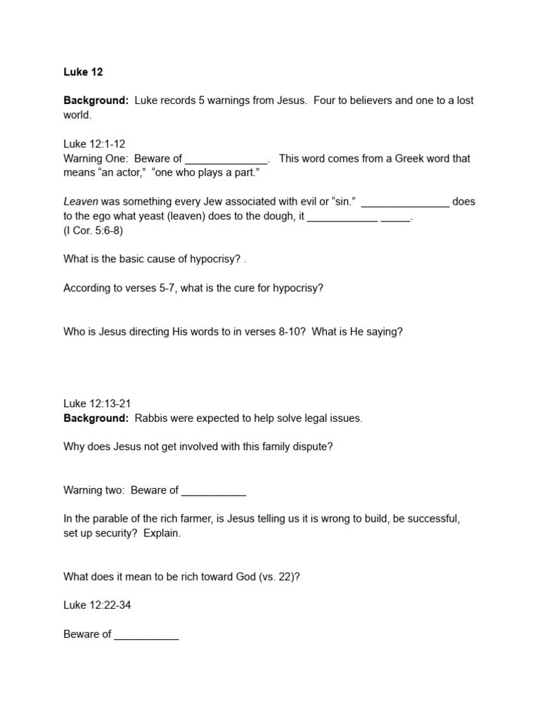 Warnings from Jesus in Luke 12 Explained | PDF