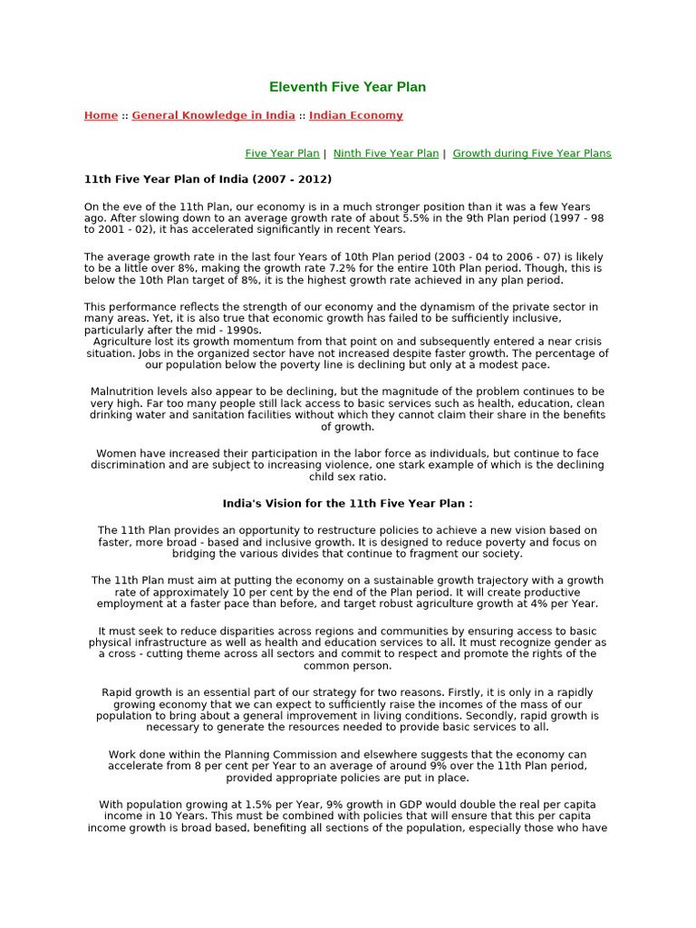 Eleventh Five Year Plan | PDF | Economic Growth | Gross Domestic Product