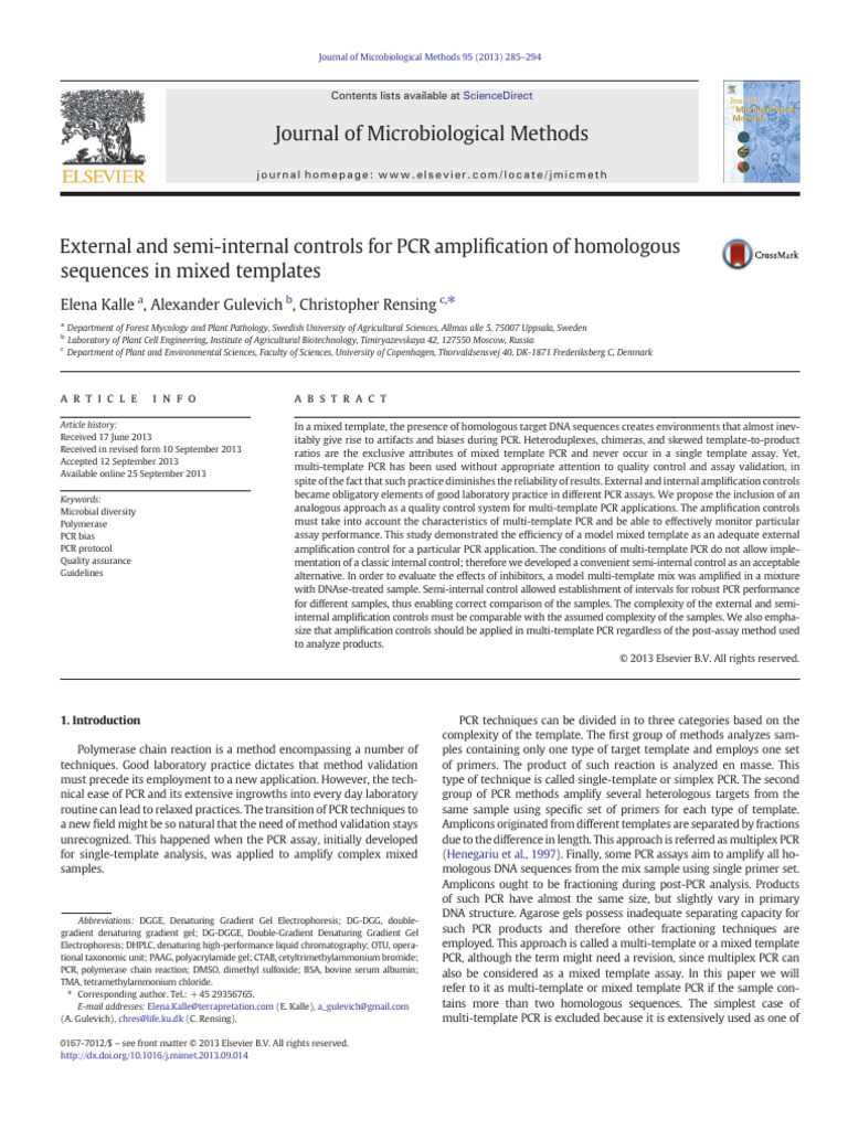 External and Semi-Internal Controls For PCR Ampli Cation of Homologous ...