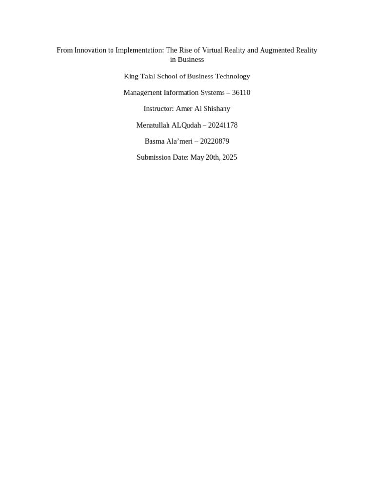 Full Research Paper VR AR Business | PDF | Virtual Reality | Augmented ...