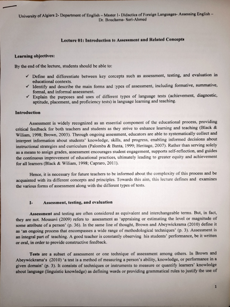 Introduction To Assessment and Related Concepts | PDF