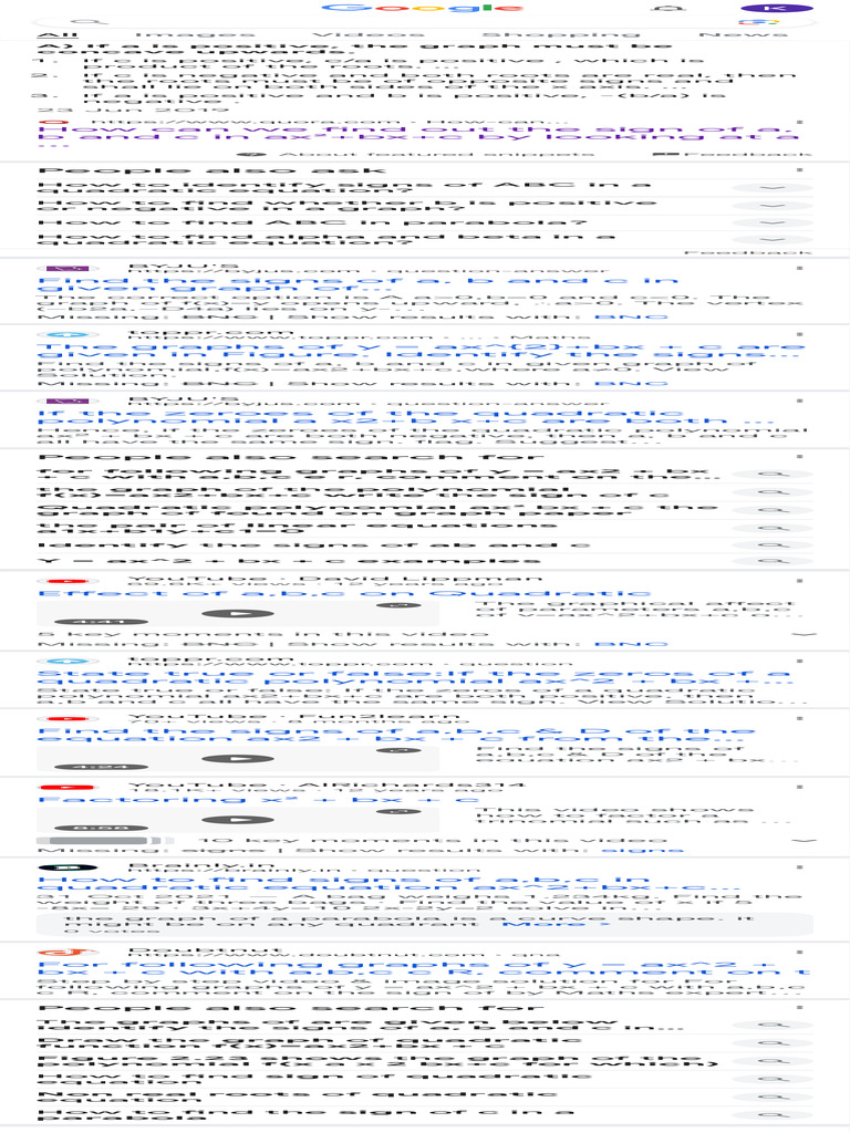 How to Find the Signs of a BNC in the Equation a X Square Plus BX Plus ...