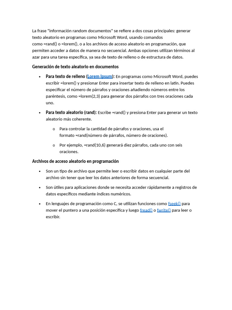 Generación de Texto Aleatorio en Documentos | PDF