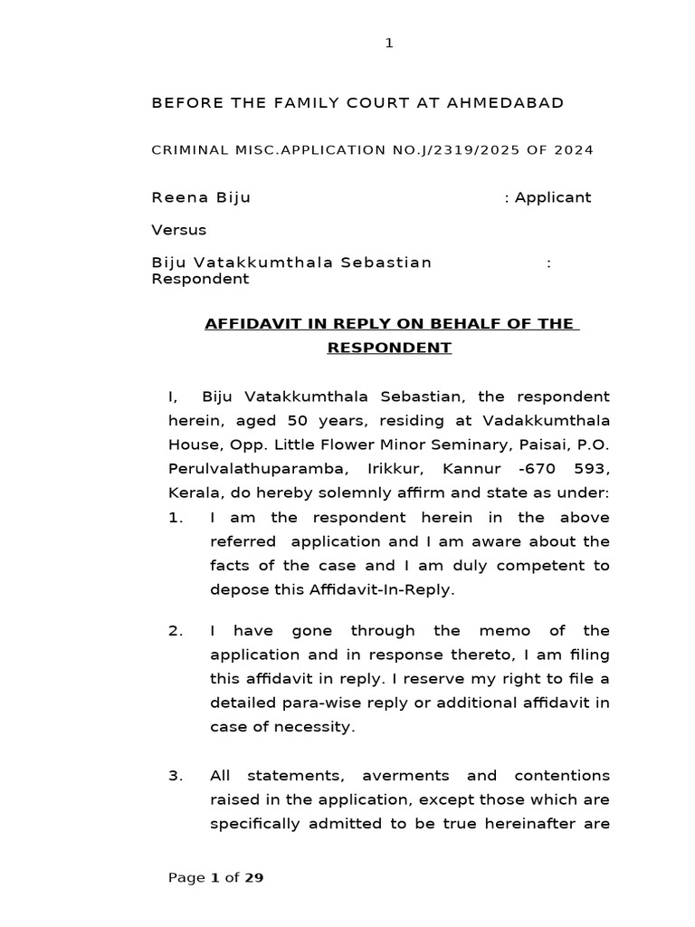 Affidavit in Reply Family Court CRMA J 2319 2025 | PDF