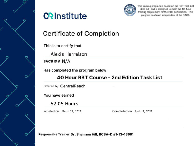RBT 40hour Cert | PDF