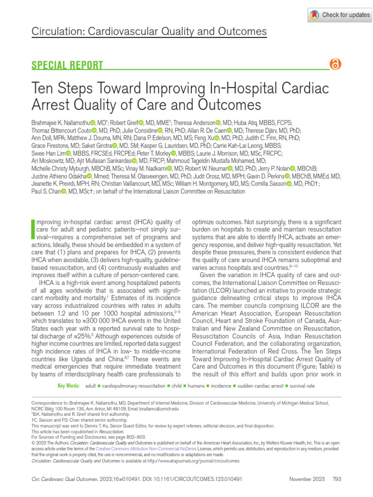 Ten Steps to Enhance IHCA Care Quality | PDF | Cardiopulmonary ...