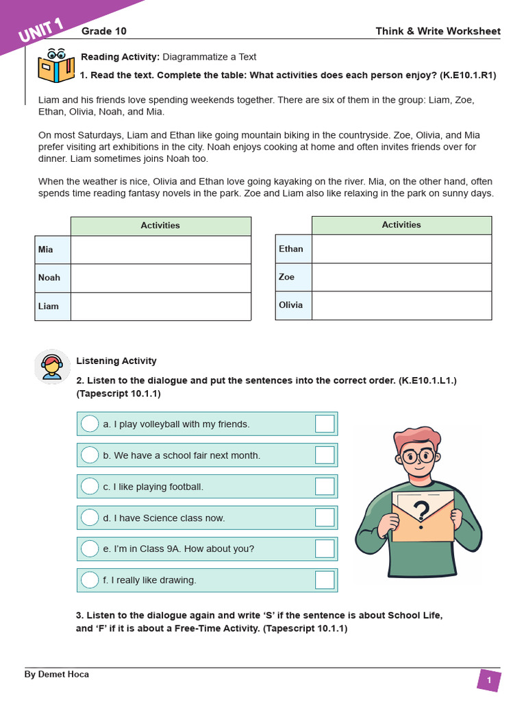 Grade 10 Think & Write Worksheet | PDF