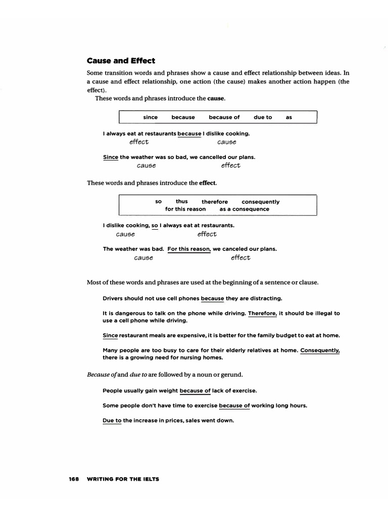 Cause Effect Transitions | PDF | Sentence (Linguistics) | Phrase