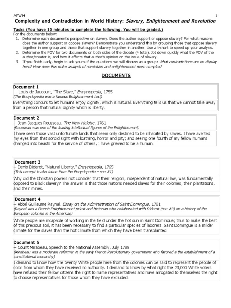 Enlightenment, Revolution, Slavery DBQ | PDF | Mulatto | Slavery