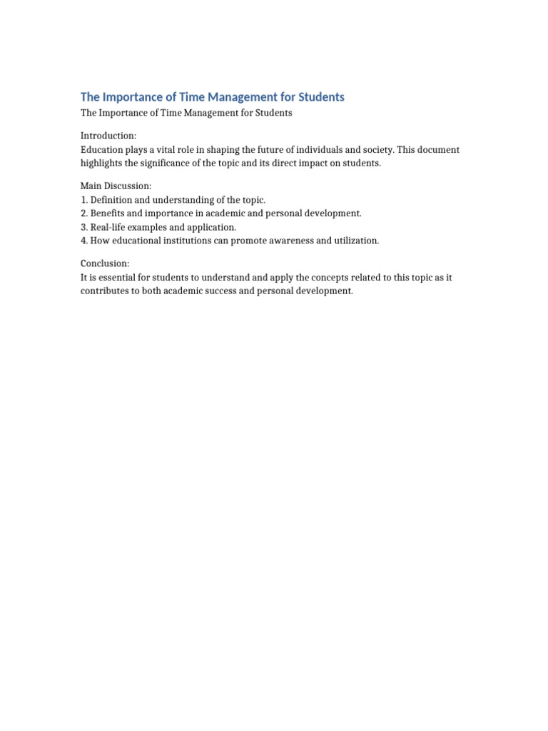 Time Management For Students | PDF