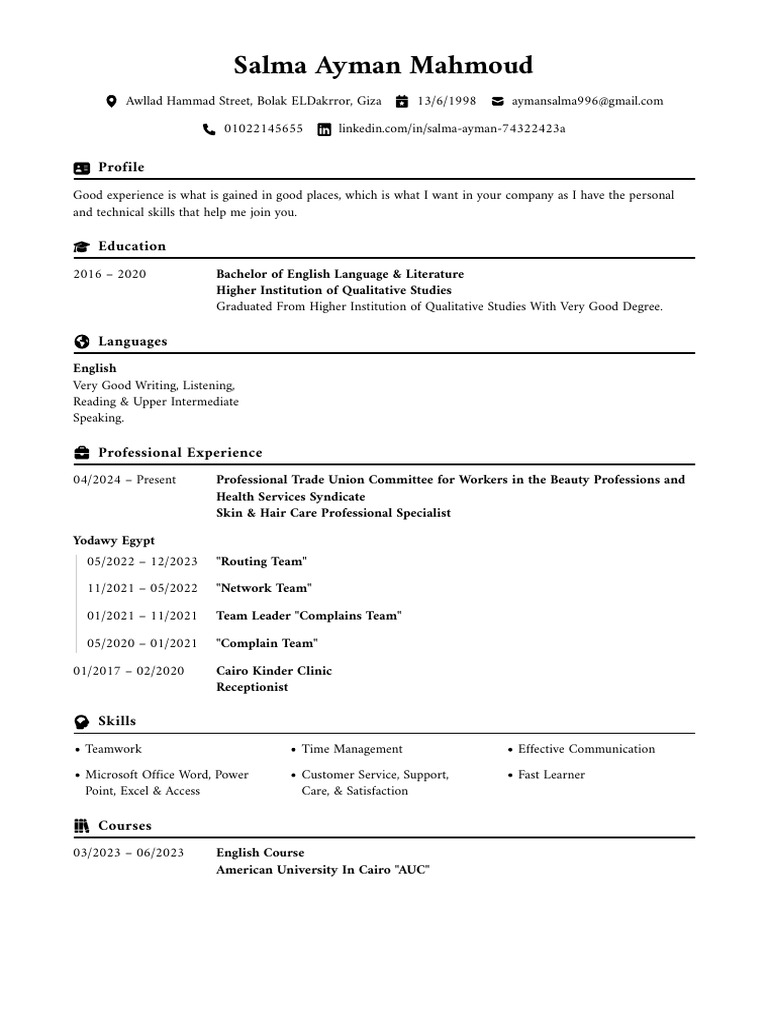 Salma Ayman Mahmoud CV | PDF