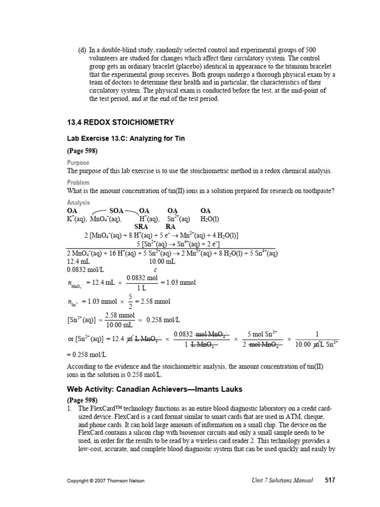 13.4 Redox Stoichiometry: Lab Exercise 13.C: Analyzing For Tin | PDF ...
