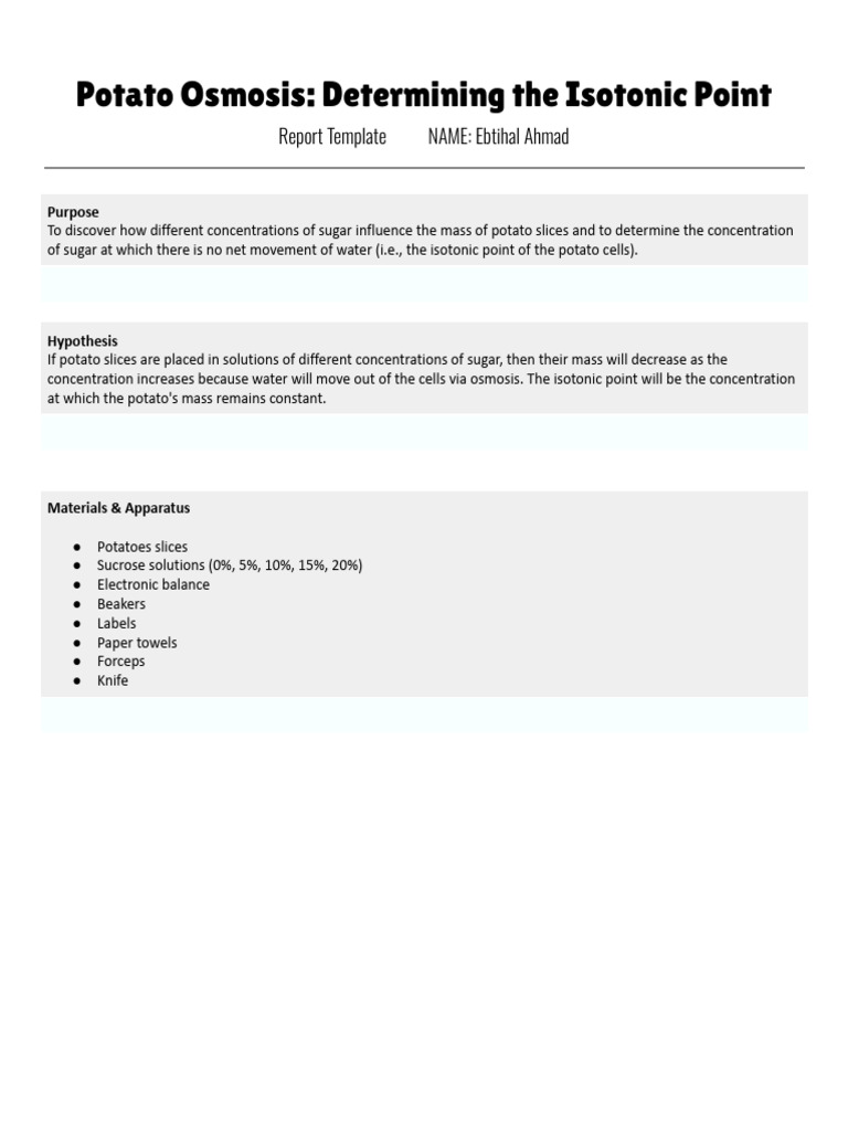 Lab #3 - Potato Osmosis (Report Template) | PDF