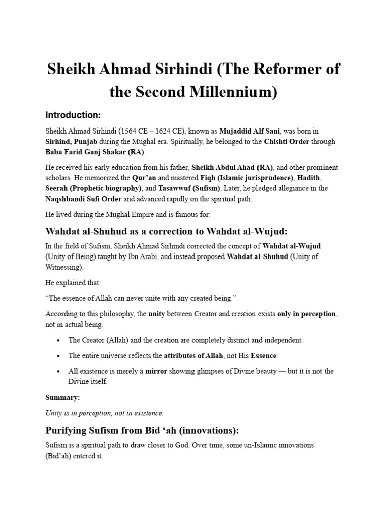 Sheikh Ahmad Sirhindi: Sufi Reformer | PDF | Sufism | Spirituality