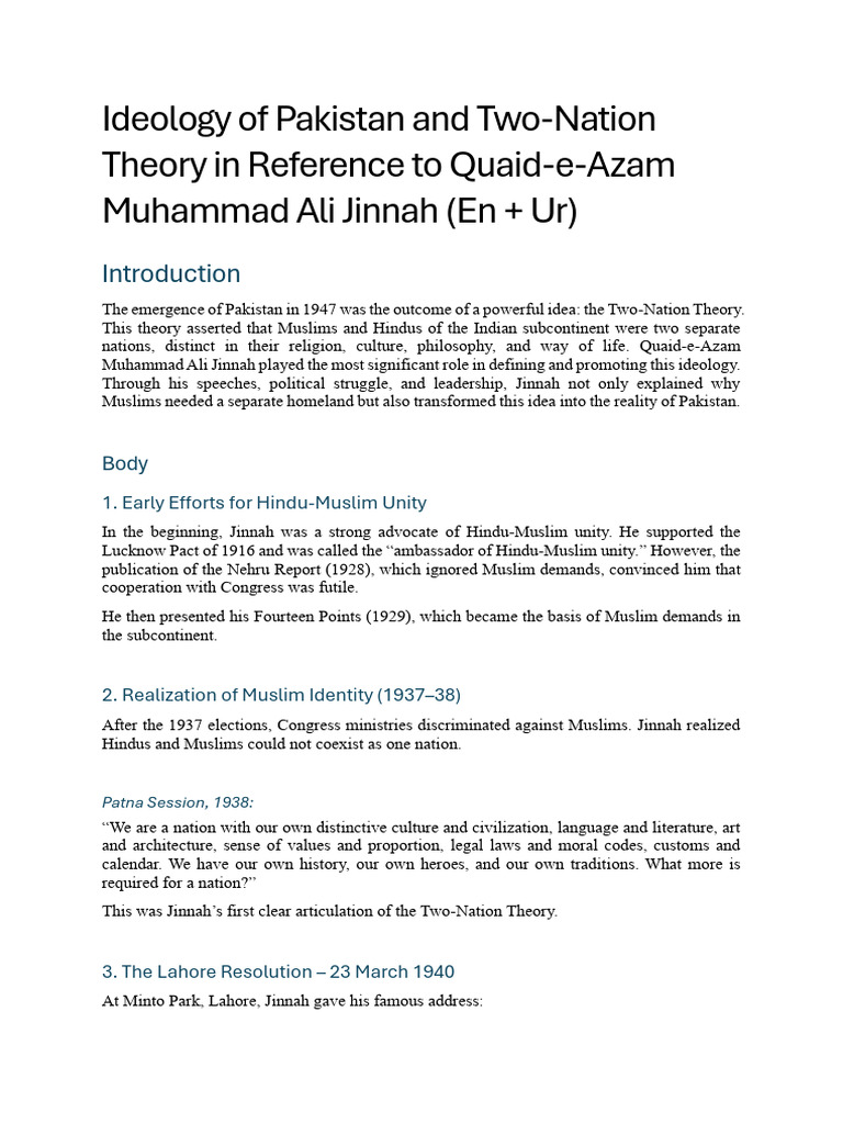 Jinnah's Two-Nation Theory Explained | PDF | Two Nation Theory ...