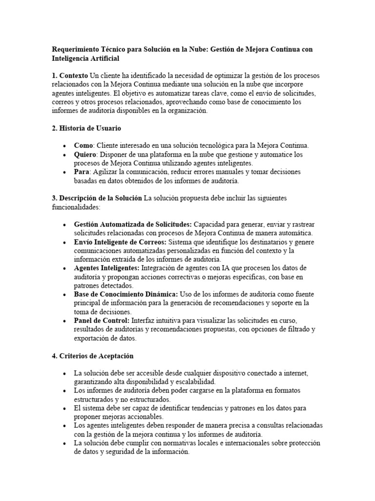 Requerimiento Técnico para Solución en La Nube | PDF | Computación en la nube | Inteligencia ...