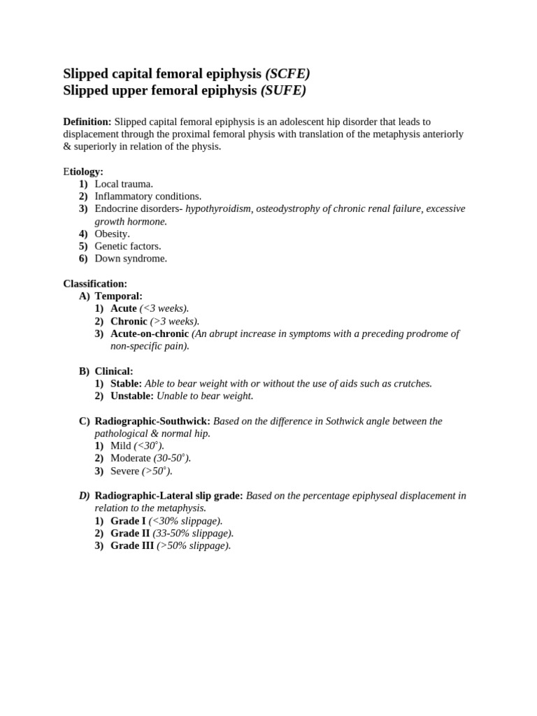 Slipped Capital Femoral Epiphysis | PDF