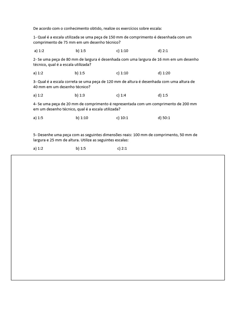 Exercícios Sobre Escala e Tolerancia Dimensional | PDF | Desenho ...