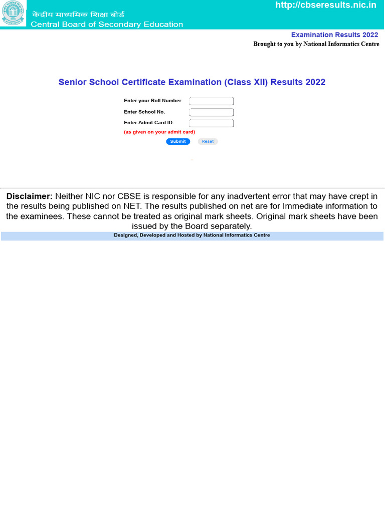 CBSE - Senior School Certificate Examination (Class XII) Results 2022 | PDF