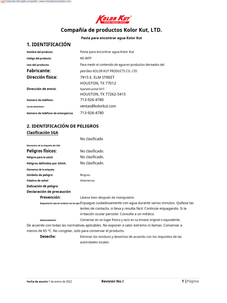 Sds Kolor Kut - Wfp.en.Es (1) | PDF | Agua