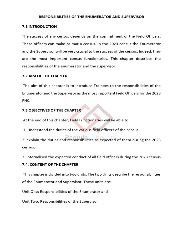 Roles of Enumerator and Supervisor | PDF | Census