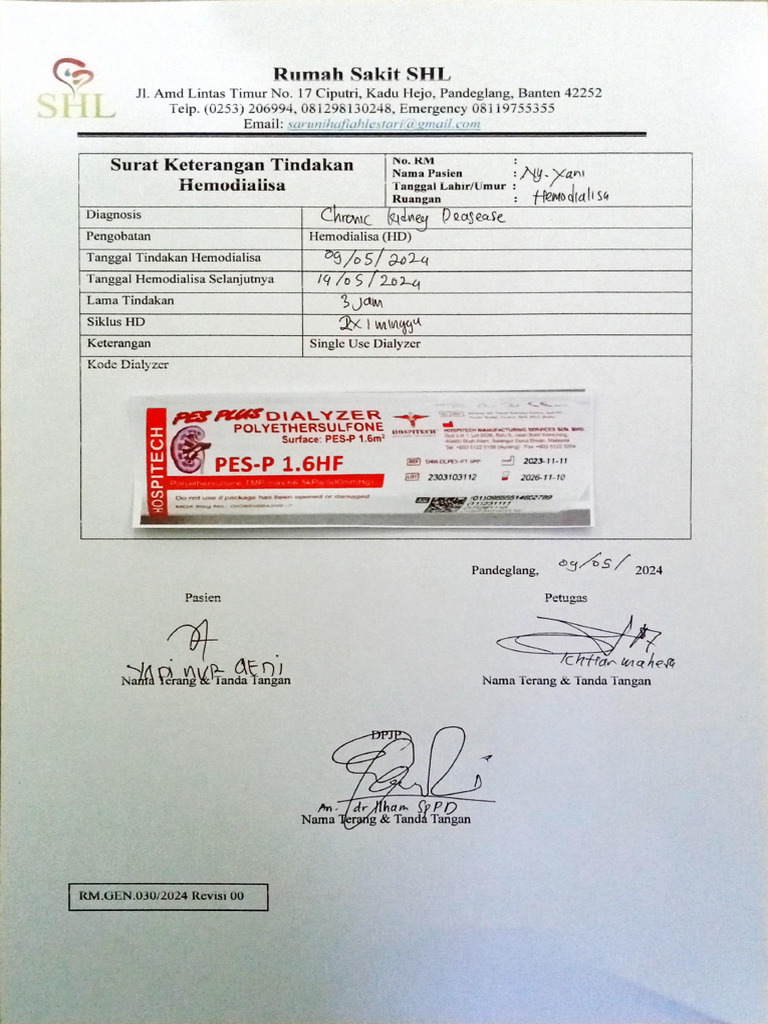 Surat Pengantar Tindakan HD Ny. Yani | PDF
