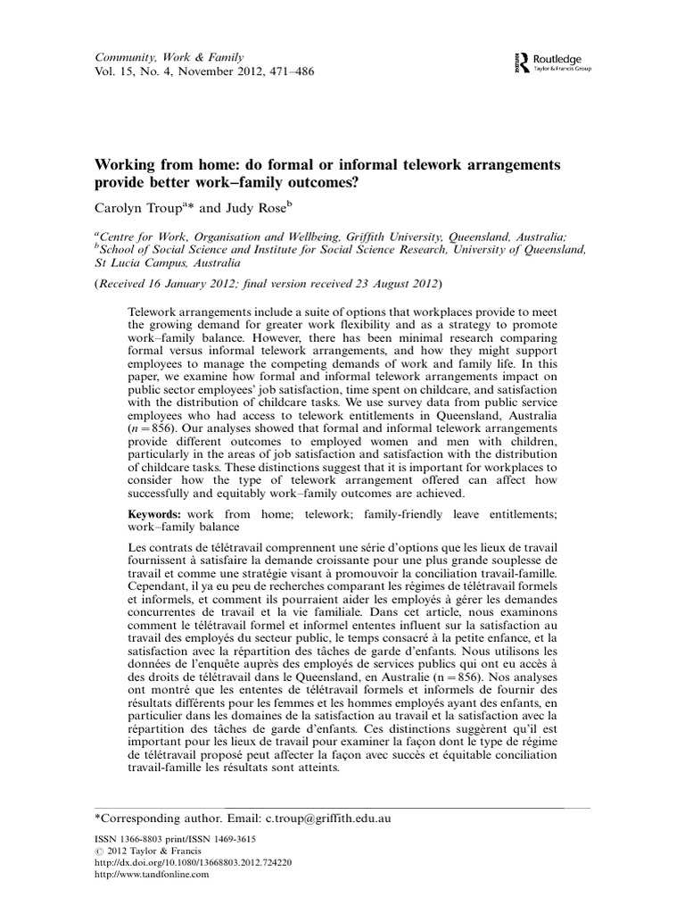 Working From Home Do Formal or Informa Ltelework | PDF | Employment ...