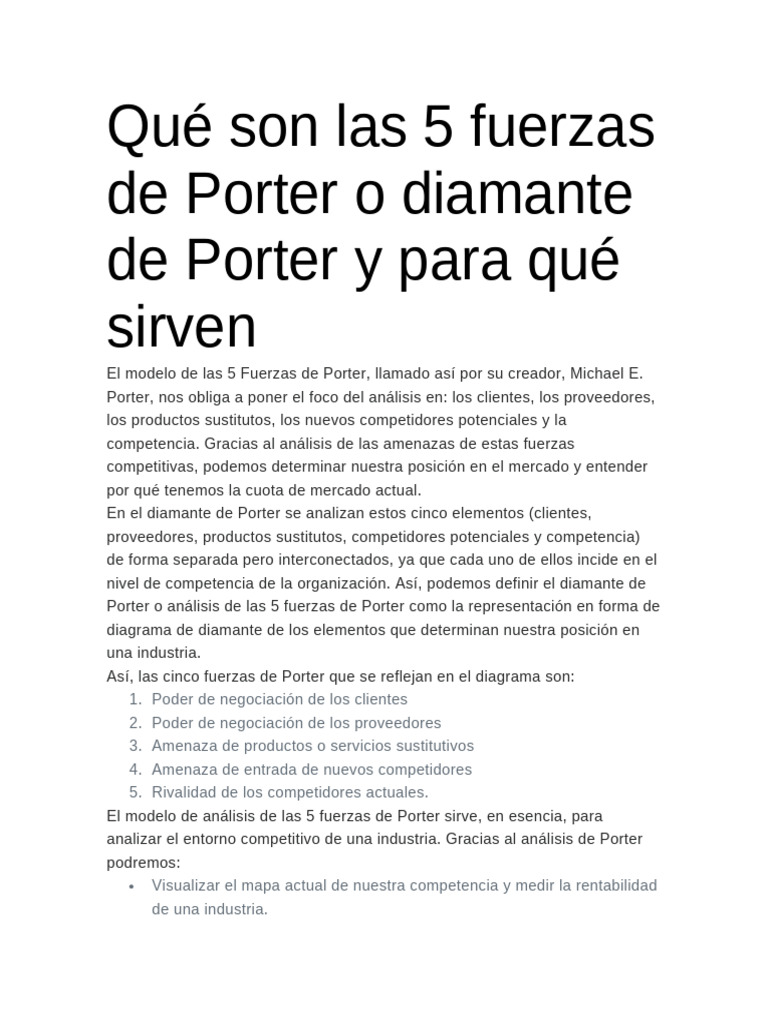 Análisis de las 5 Fuerzas de Porter | PDF | Business | Economias