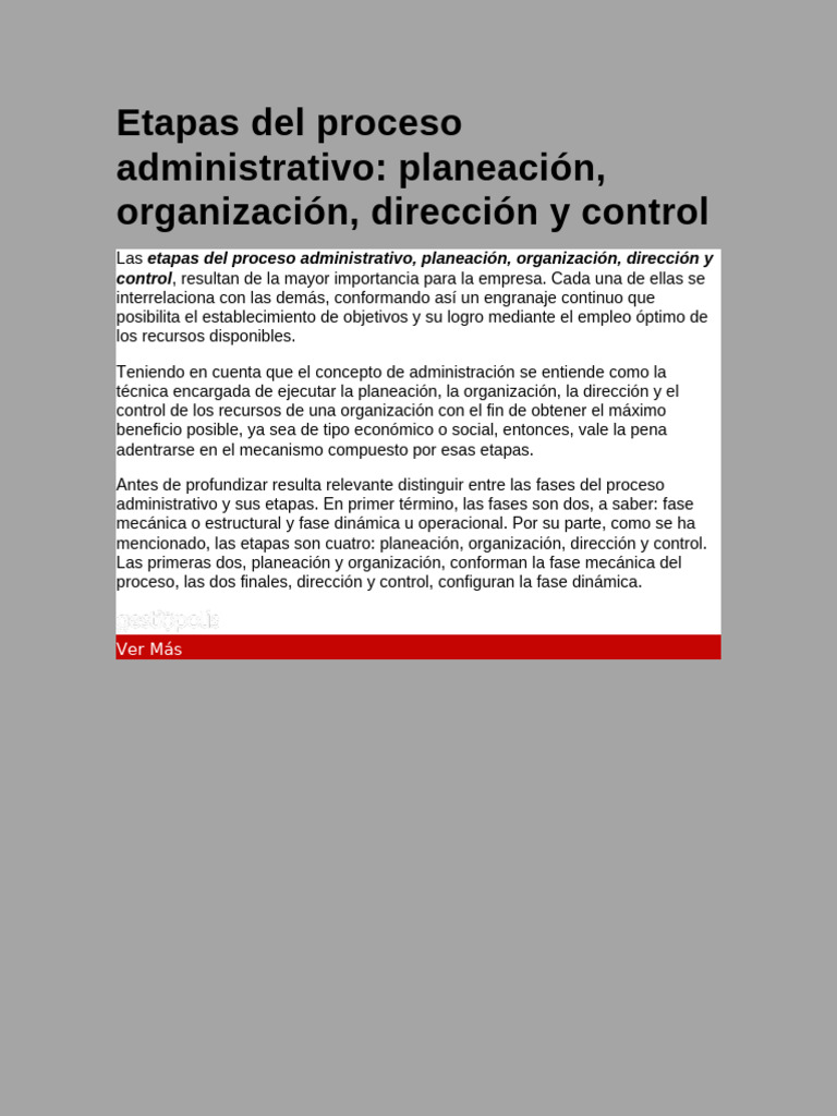 Planeación Organización Dirección Y Control Pdf Planificación