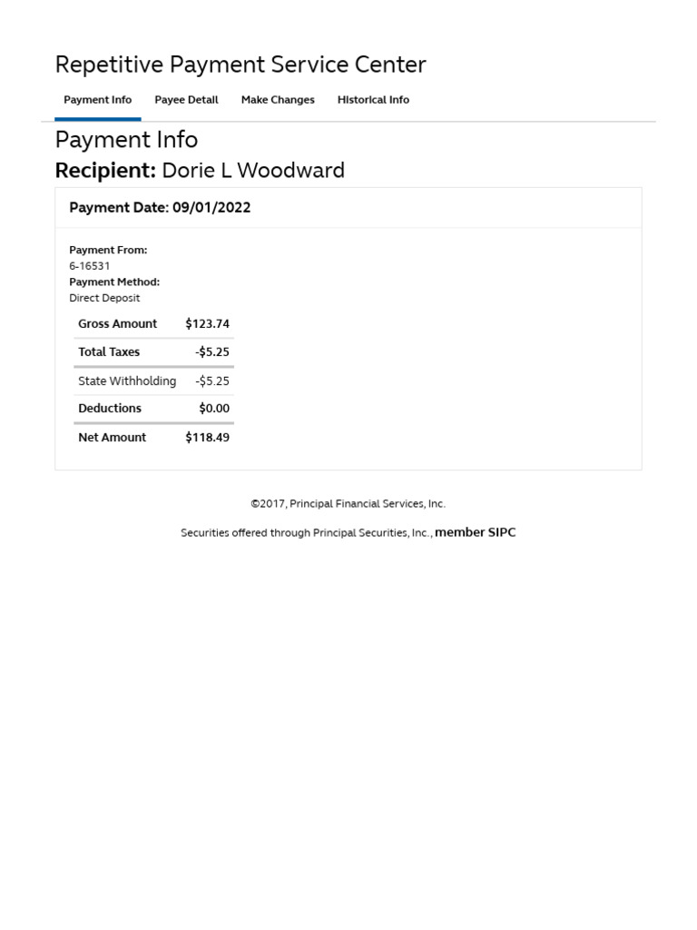 Repetitive Payment Summary for Dorie Woodward | PDF