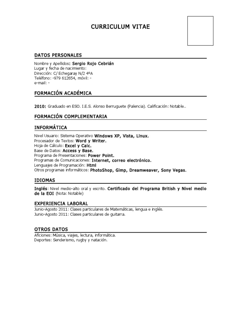 Curriculum Vitae de Sergio Rojo Cebrián | PDF | Crecimiento personal y profesional