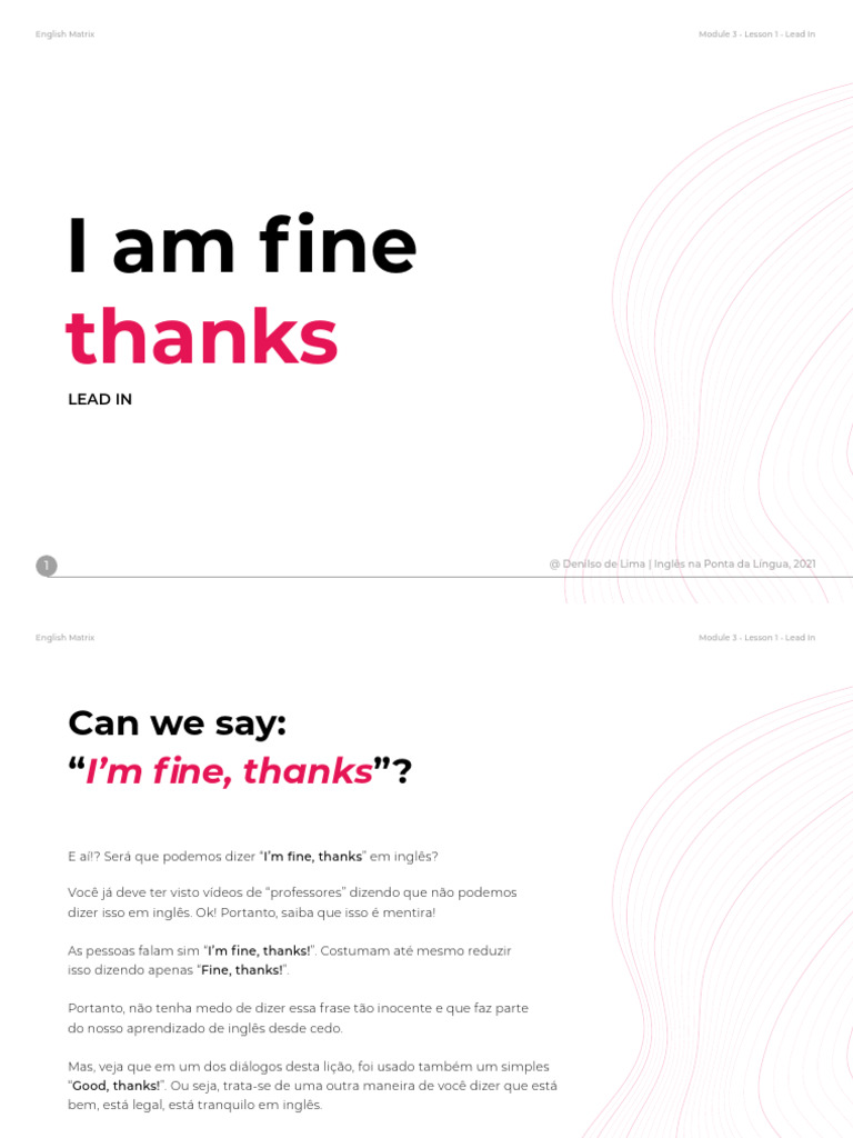 2 - Lead in (I Am Fine Thanks) | PDF