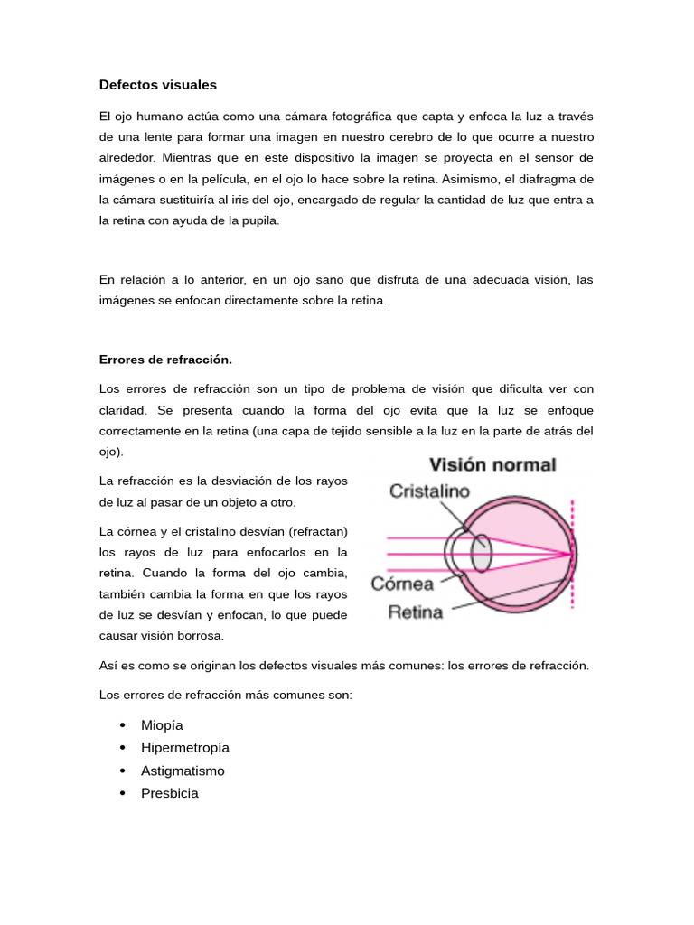 Errores de refracción y defectos visuales | PDF | Ojo humano | Lentes