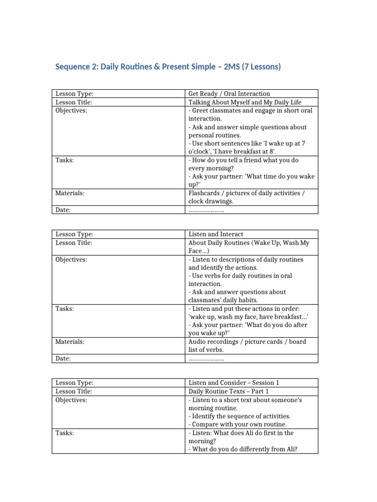 Daily Routines in Present Simple Lessons | PDF | Plural | Linguistic ...