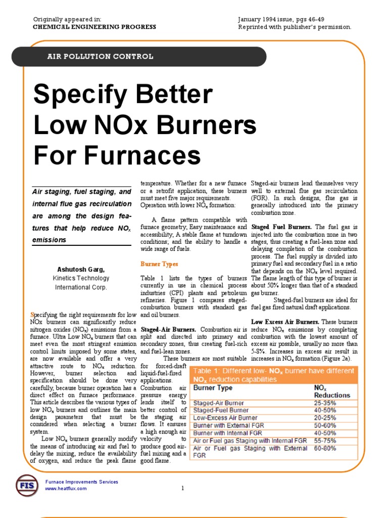 Specify Better Low NOx Burners For Furnaces | PDF | Furnace | Combustion