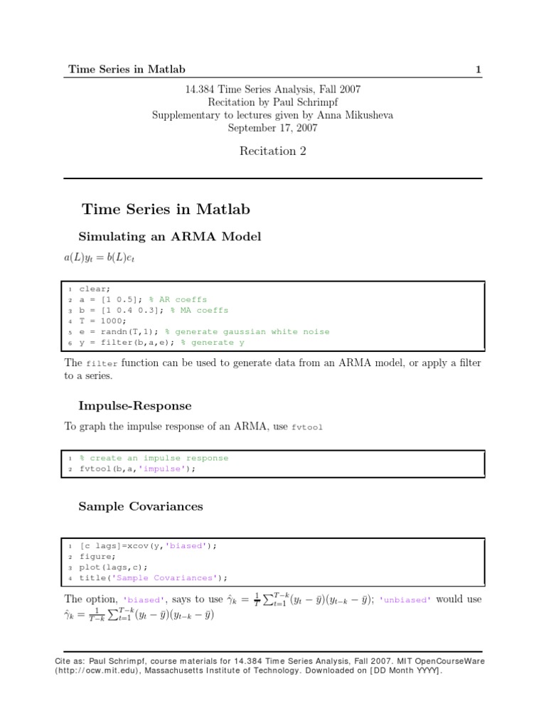 Matlab ARMA Time Series Guide | PDF