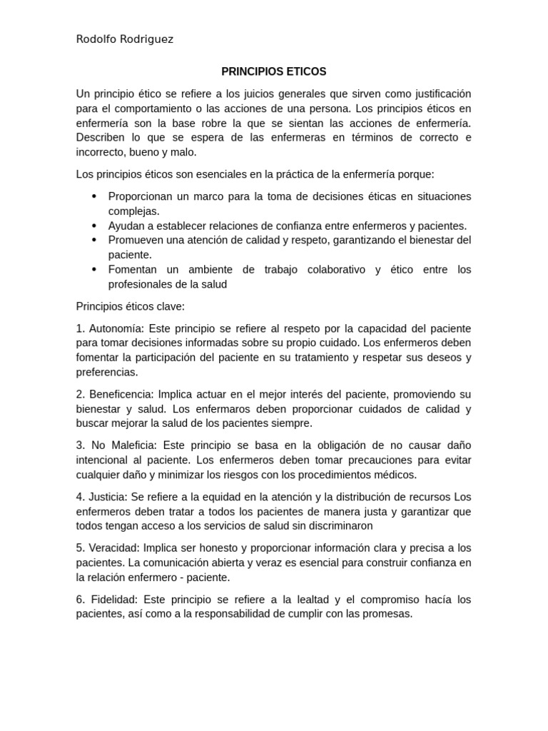 Principios Éticos en Enfermería | PDF