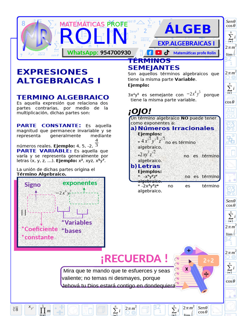 Términos Algebraicos y Semejantes | PDF | Objetos matemáticos | Aritmética