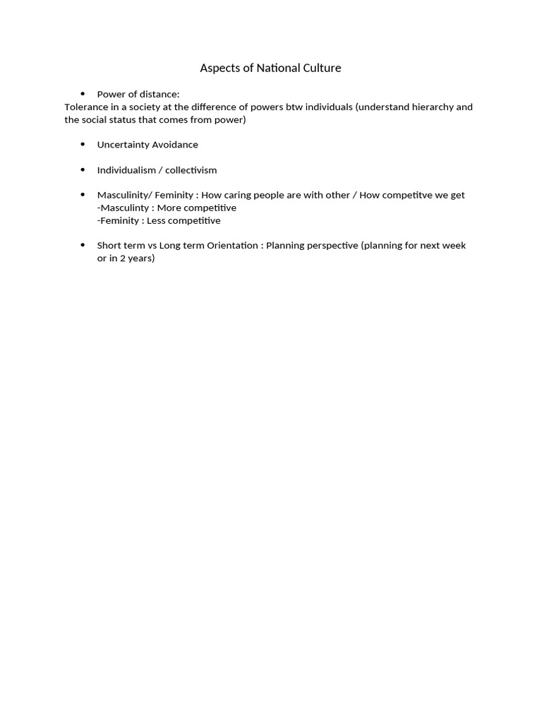 Key Aspects of National Culture | PDF