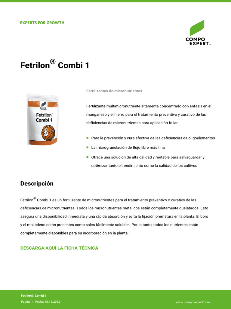 Fetrilon Combi 1 | PDF | Fertilizante | Molibdeno