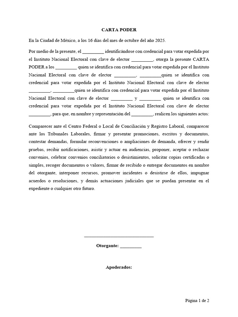Carta Poder para Actuaciones Laborales | PDF