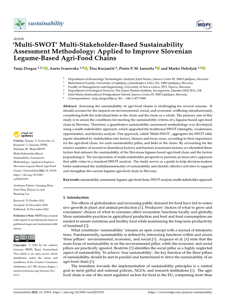 Multi-SWOT' Multi-Stakeholder-Based Sustainability Assessment ...
